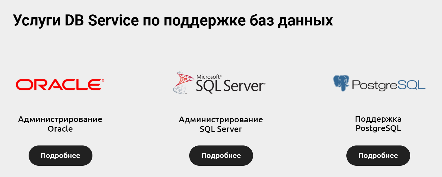 Поддержка баз данных: список услуг группы компаний DB Serv
