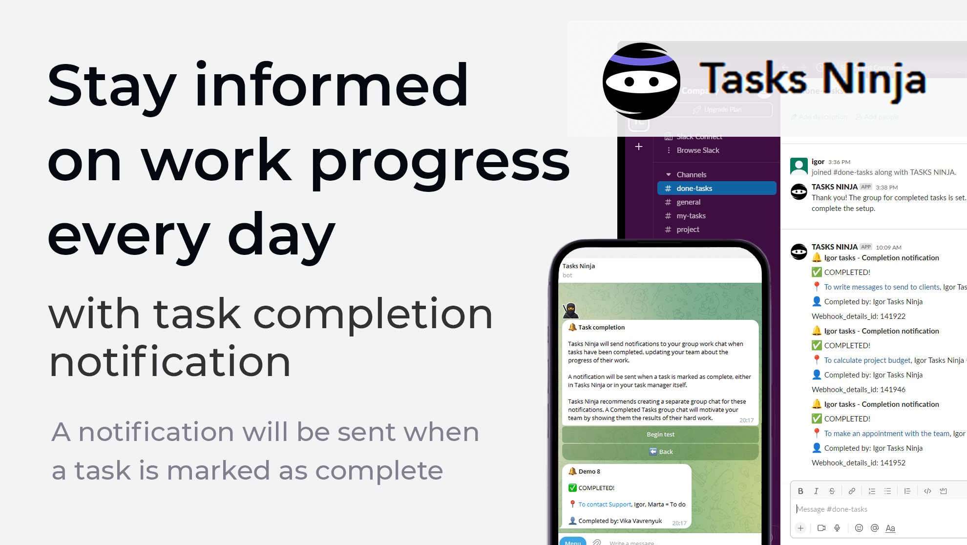Task completion notification - Tasks Ninja