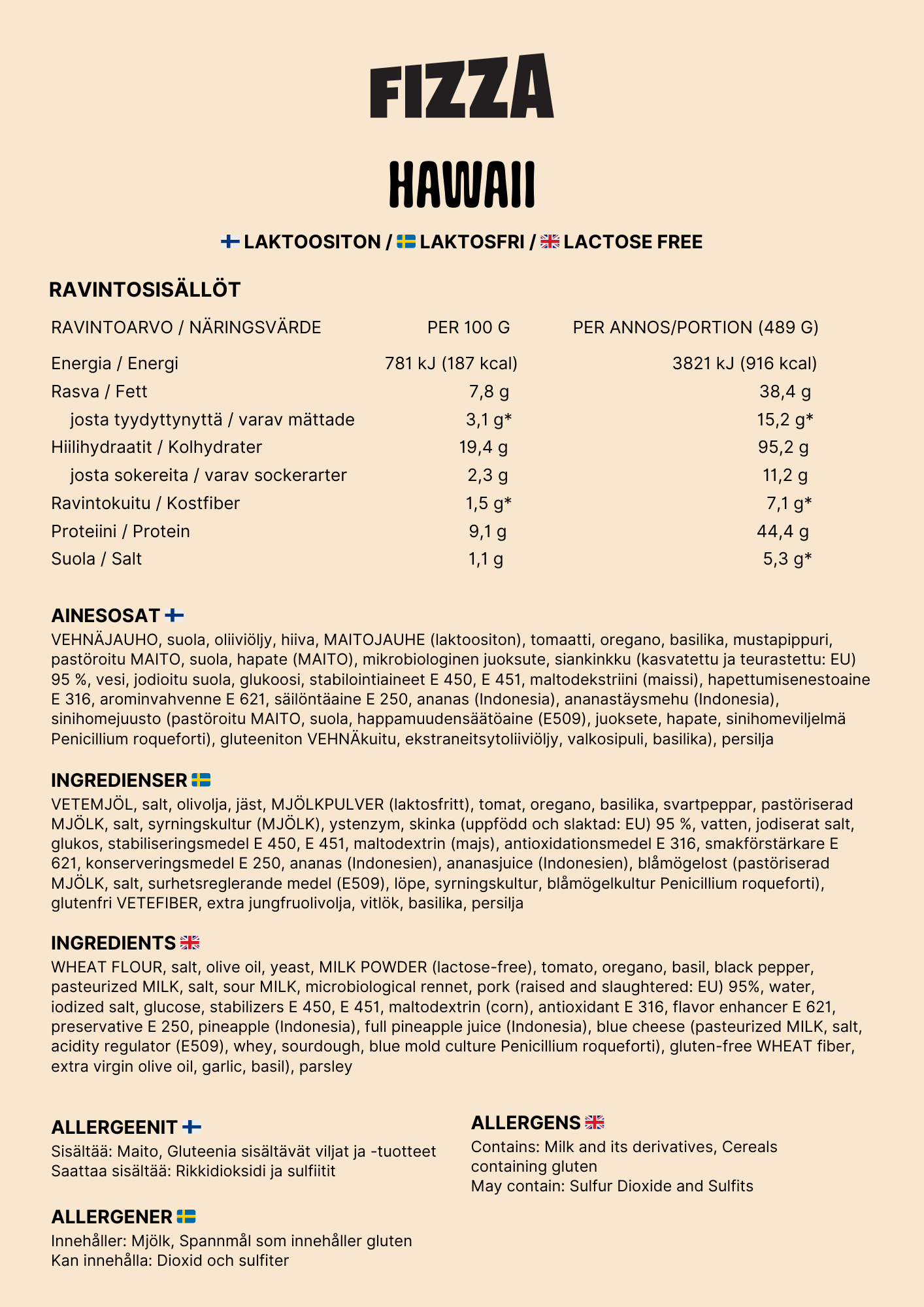 Menu | FIZZA - Tuoretta pizzaa kolmessa minuutissa