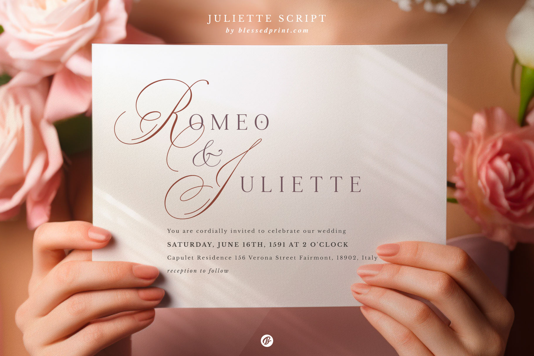 Juliette Font | Romantic wedding script by Blessed Print