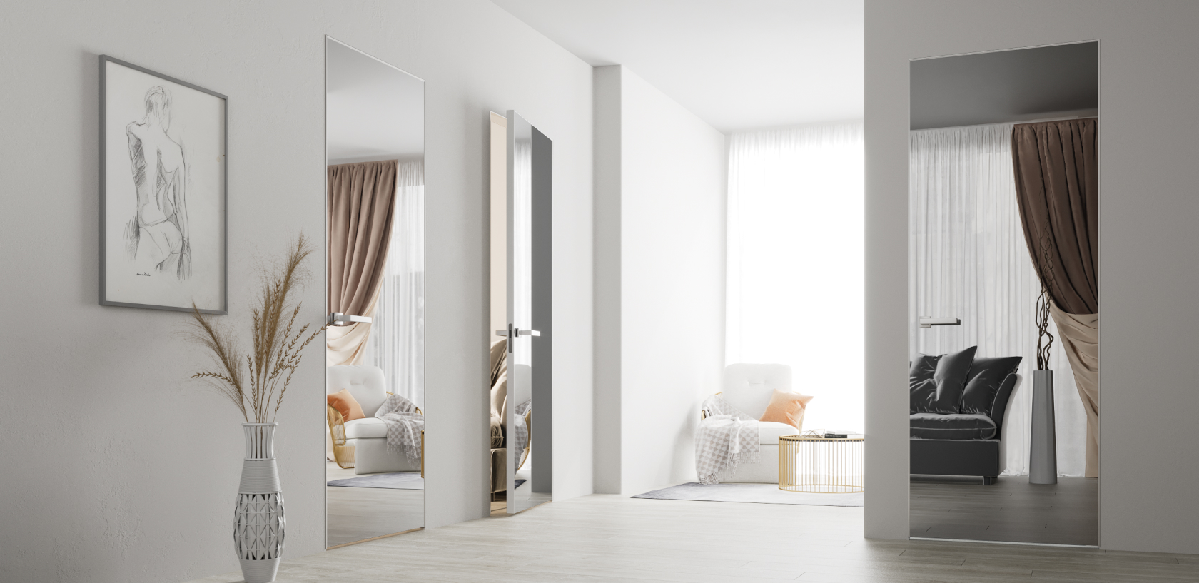 Graphite mirrored frameless IDS doors