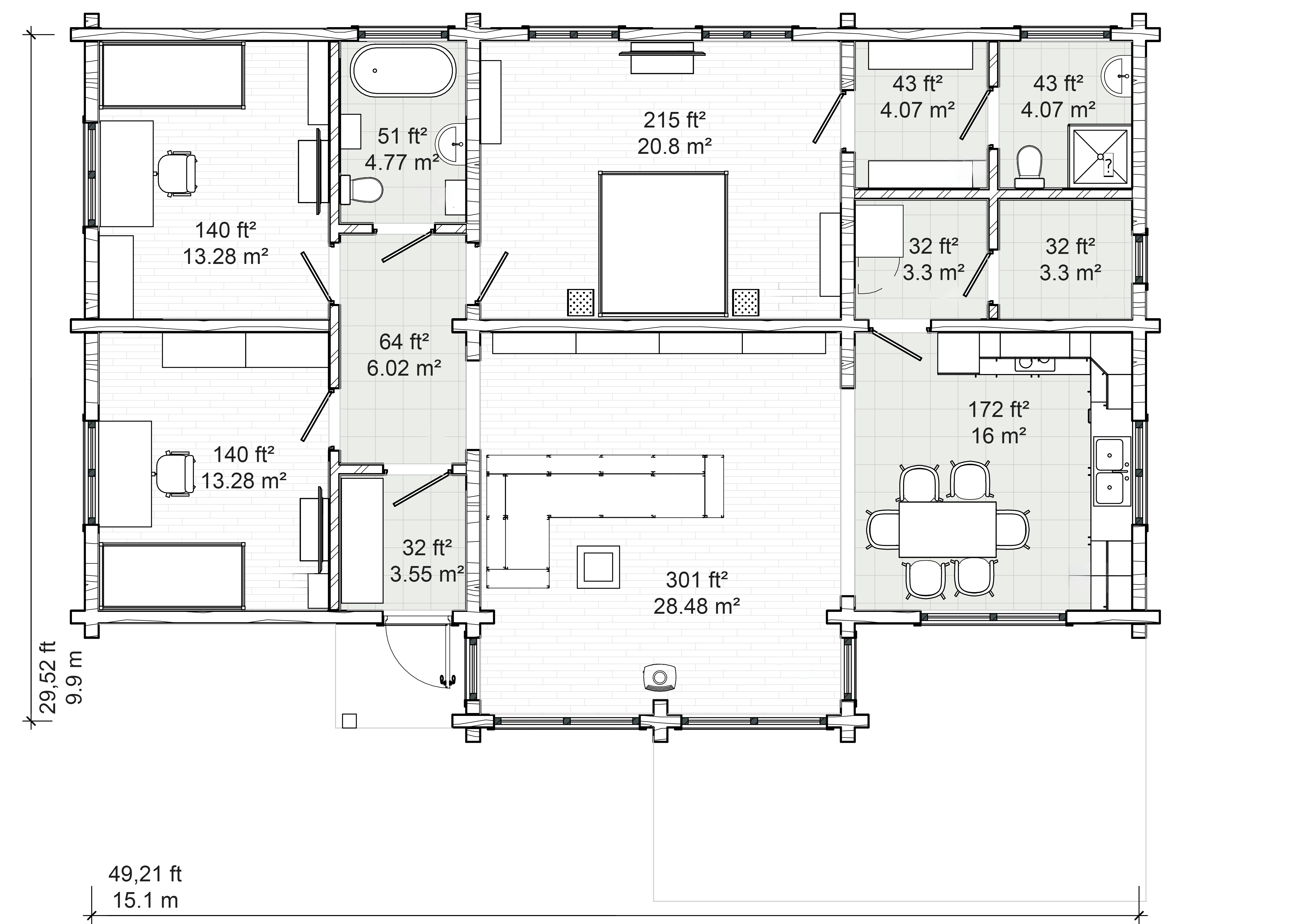 Premium prefab bigger home kit - Gotham - 1388 ft² / 129 m²