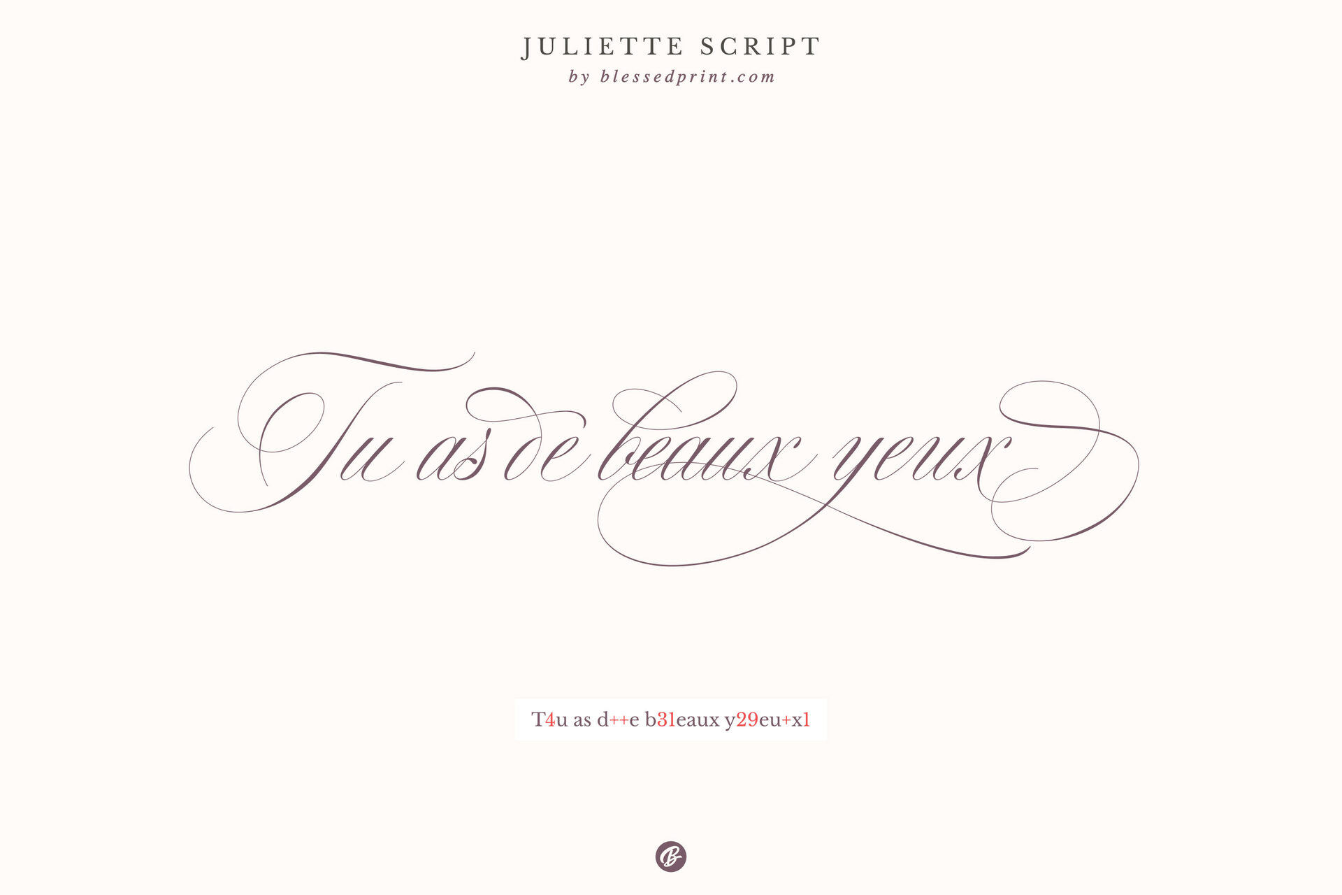Juliette Font | Romantic wedding script by Blessed Print