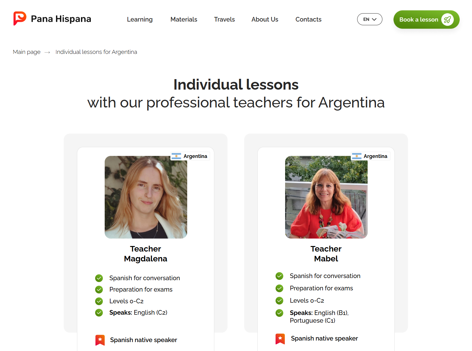 Individual lessons for Argentina