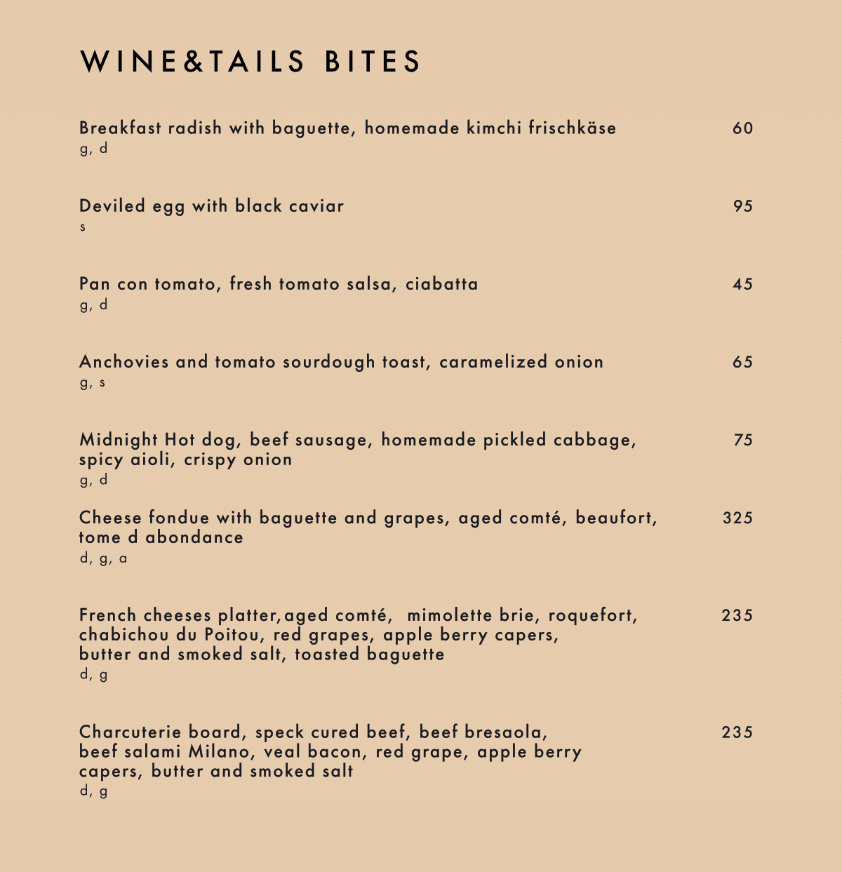 Soiree Food Menu