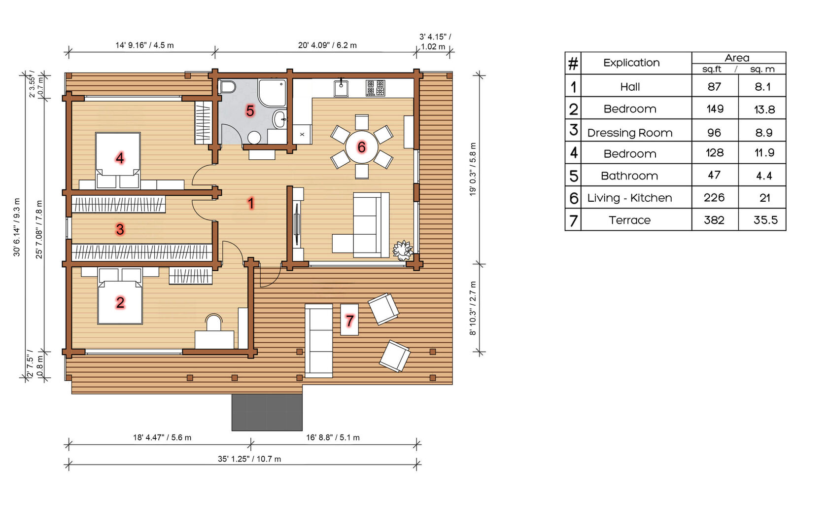 Small prefabricated home kit - Barclay - 725 ft² / 67.4m²